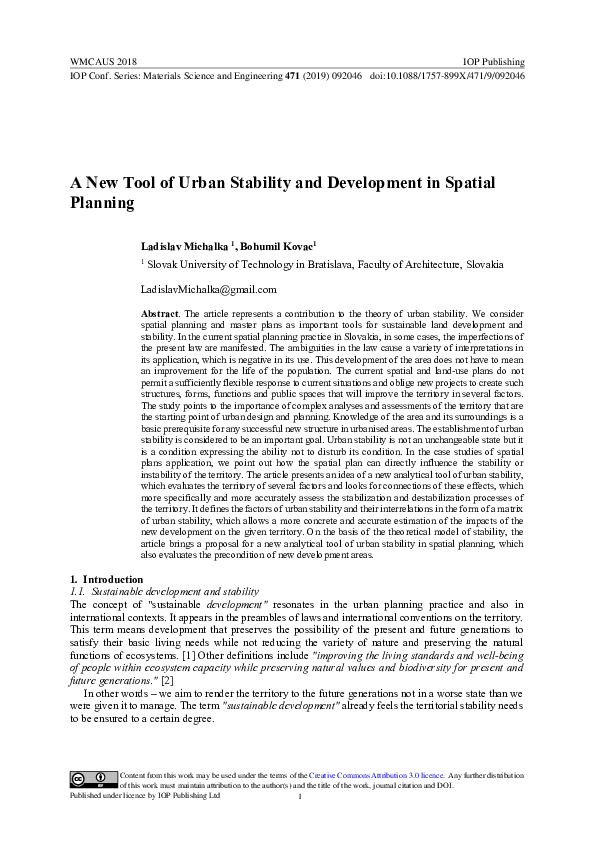 (PDF) A New Tool of Urban Stability and Development in Spatial Planning