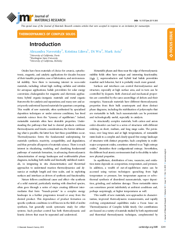 (PDF) Thermodynamics of Complex Solids