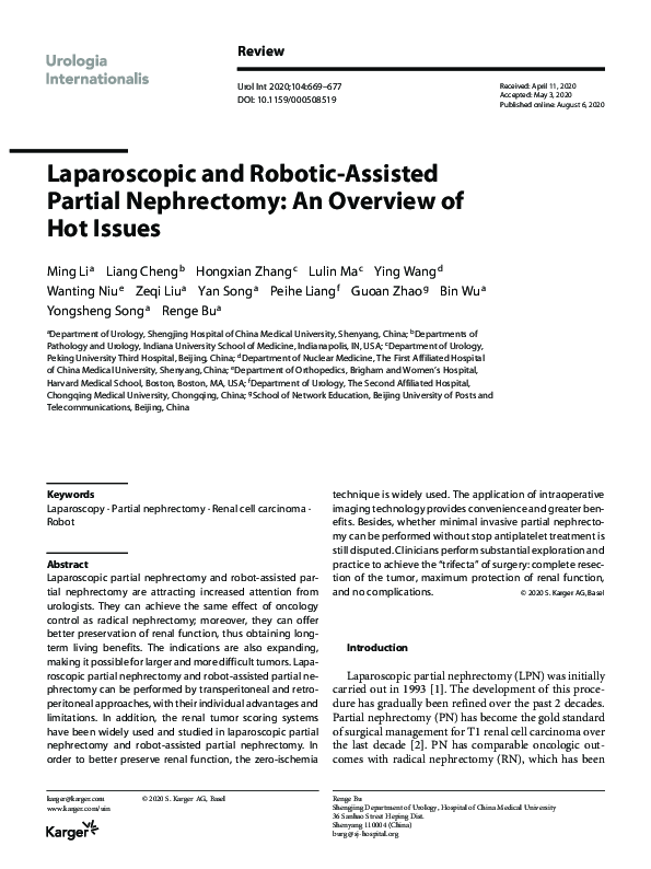 (PDF) Laparoscopic and Robotic-Assisted Partial Nephrectomy: An Overview of Hot Issues