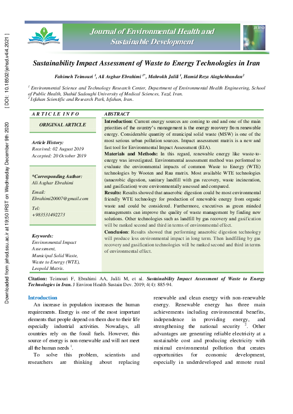 (PDF) Sustainability Impact Assessment of Waste to Energy Technologies ...
