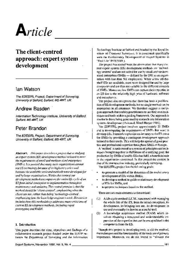 (PDF) The client‐centred approach: expert system development