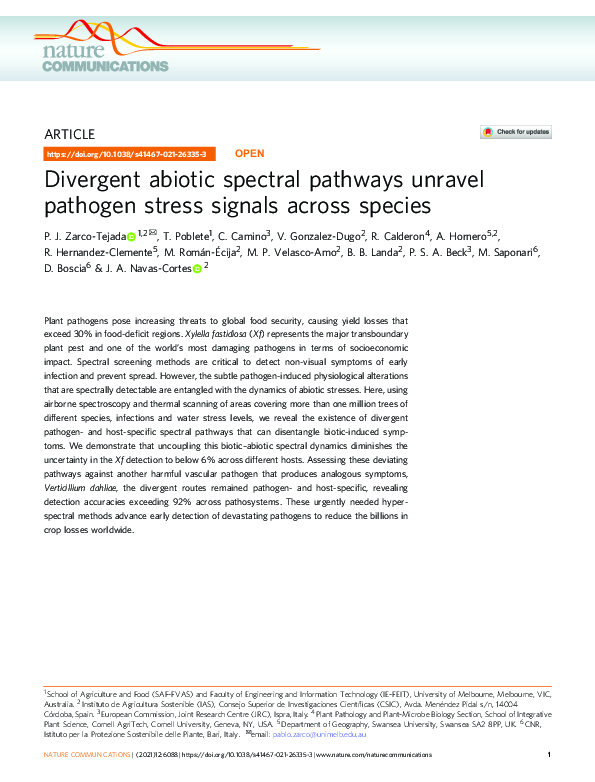 (PDF) Divergent abiotic spectral pathways unravel pathogen stress ...