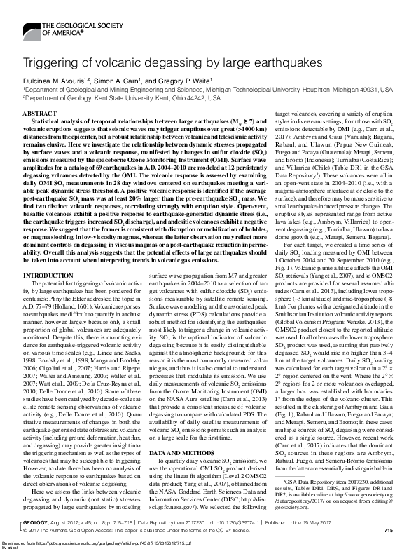 (PDF) Triggering of volcanic degassing by large earthquakes