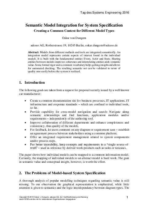 (PDF) Semantic Model Integration for System Specification: Creating a ...