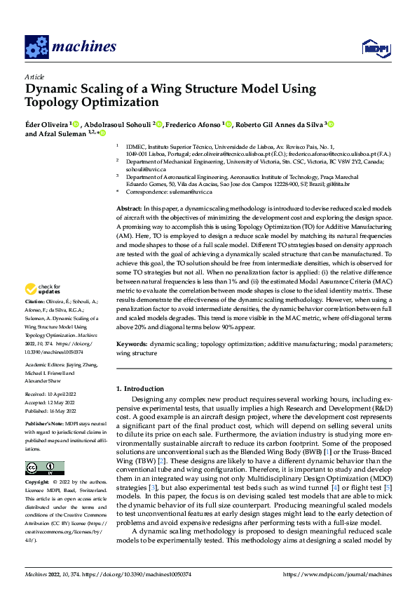(PDF) Dynamic Scaling of a Wing Structure Model Using Topology Optimization