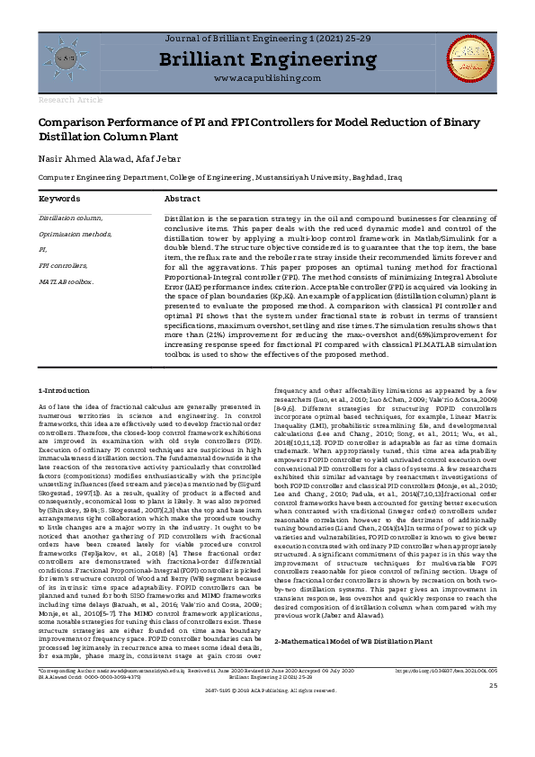 Pdf Comparison Performance Of Pi And Fpi Controllers For Model Reduction Of Binary
