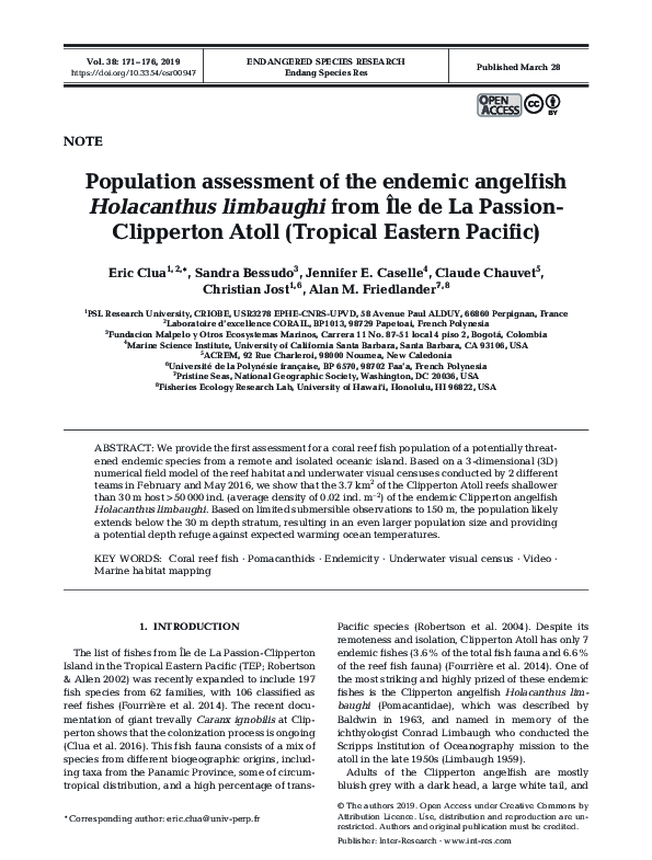 (PDF) Population assessment of the endemic angelfish Holacanthus ...