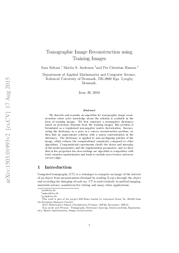 (PDF) Tomographic Image Reconstruction using Training images