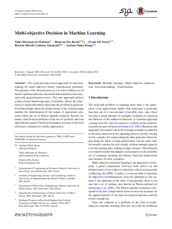 (PDF) Multi-objective Decision in Machine Learning