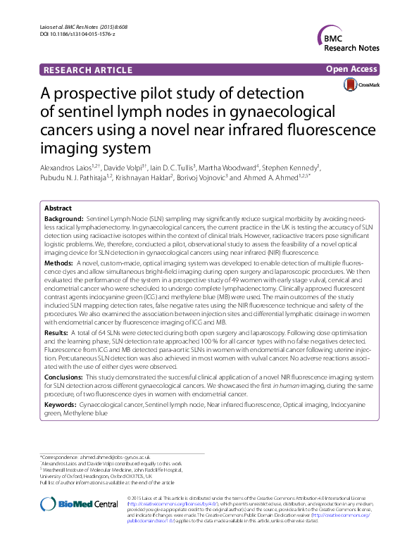 (PDF) A prospective pilot study of detection of sentinel lymph nodes in gynaecological cancers ...