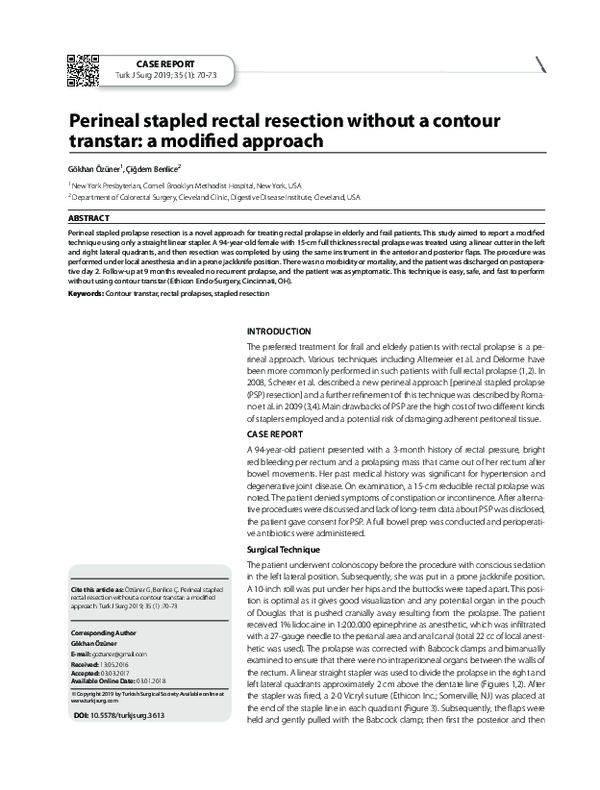 (PDF) Perineal stapled rectal resection without a contour transtar: a ...