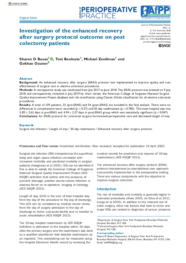 (PDF) Investigation of the enhanced recovery after surgery protocol ...