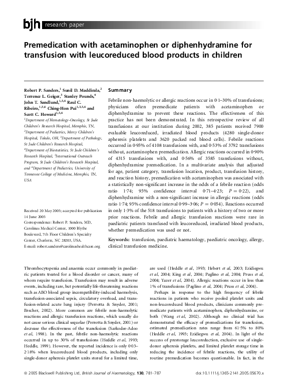 (PDF) Premedication with acetaminophen or diphenhydramine for ...