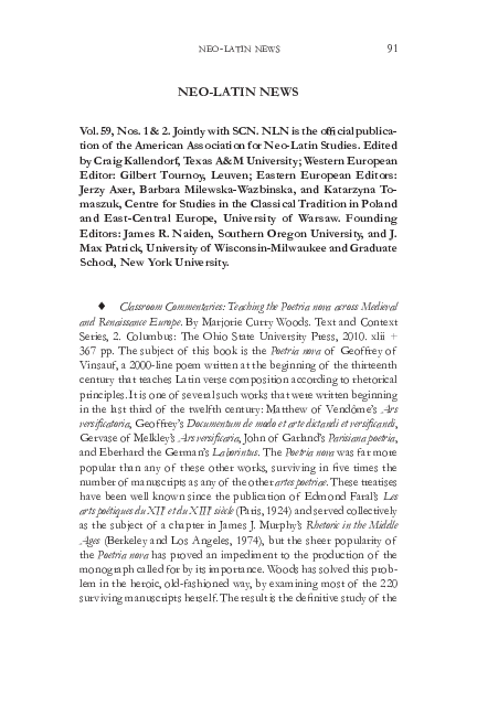 (PDF) Neo-Latin News Vol. 59 Numbers 1 & 2