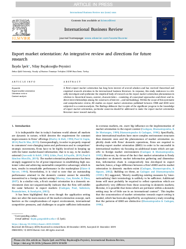 (PDF) Export market orientation: An integrative review and directions ...