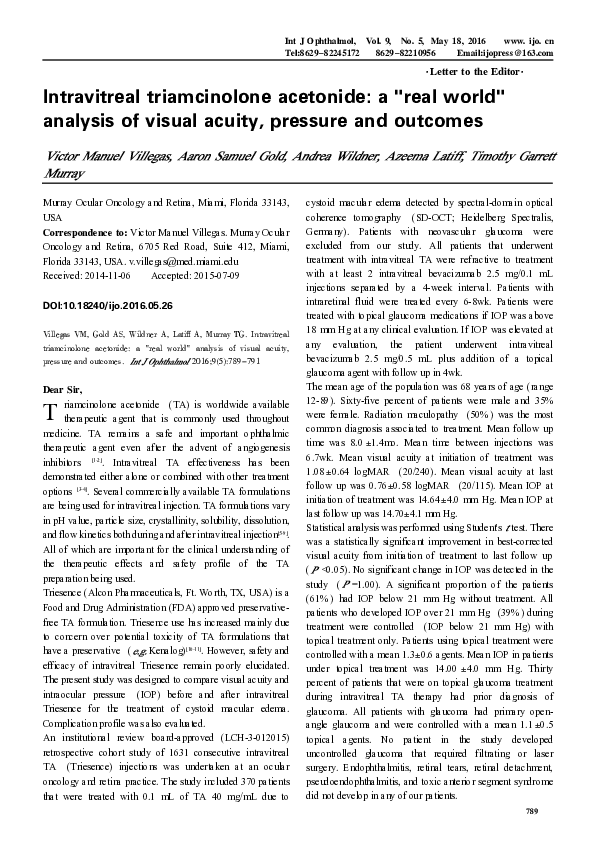 (PDF) Intravitreal triamcinolone acetonide: a "real world" analysis of ...