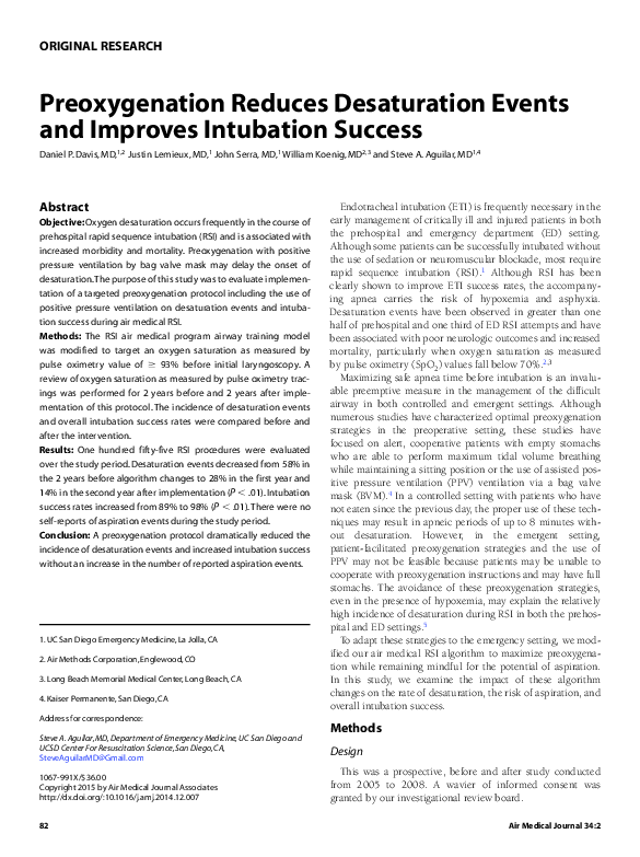 (PDF) Preoxygenation Reduces Desaturation Events and Improves ...