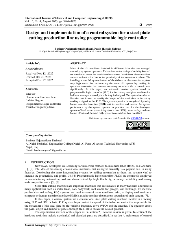 (PDF) Design and implementation of a control system for a steel plate cutting production line ...