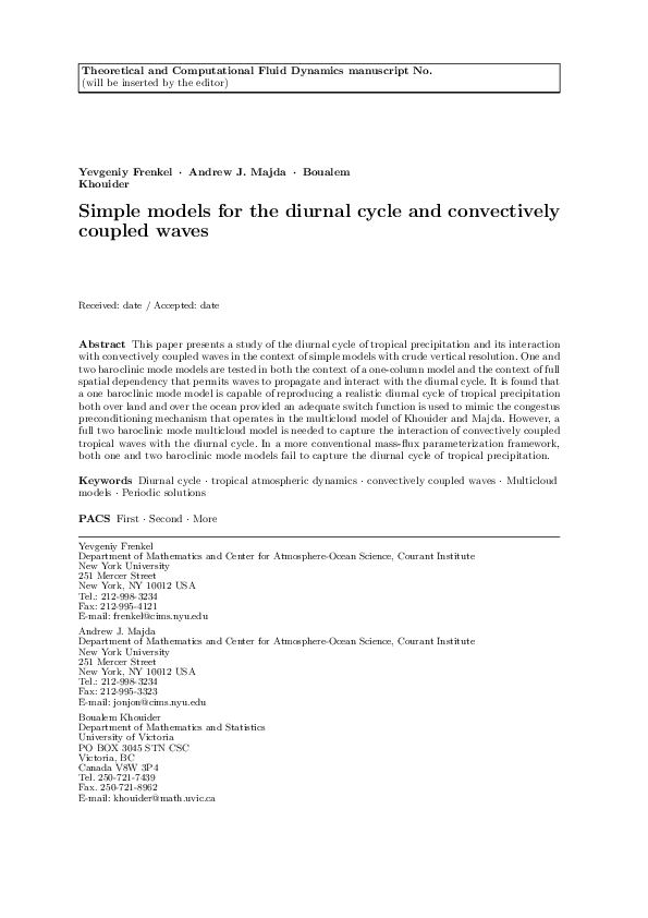 (PDF) Simple models for the diurnal cycle and convectively coupled waves