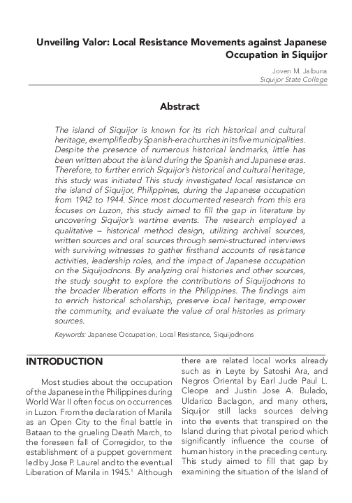 (PDF) Unveiling Valor: Local Resistance Movements against Japanese ...