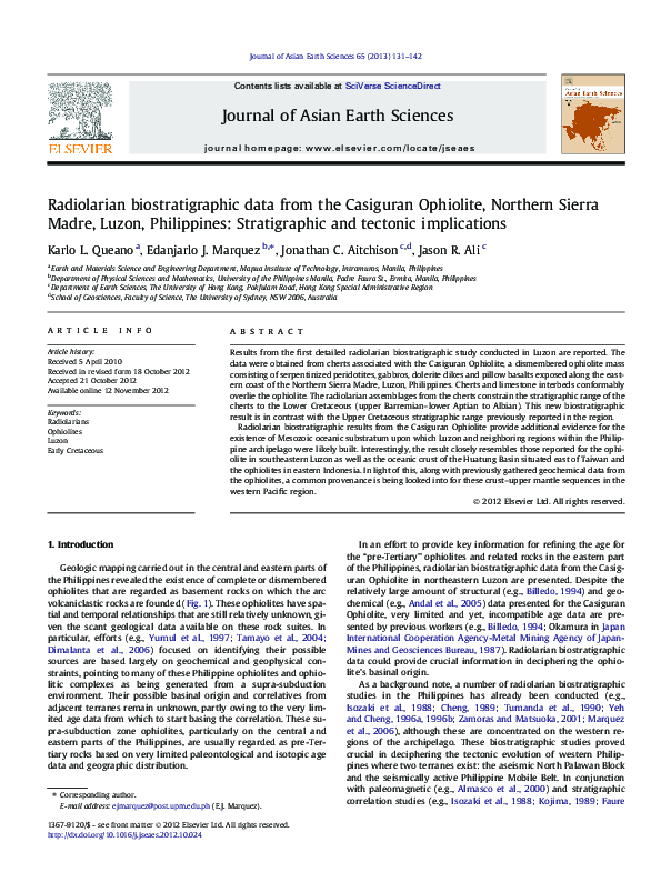 (PDF) Radiolarian biostratigraphic data from the Casiguran Ophiolite, Northern Sierra Madre ...