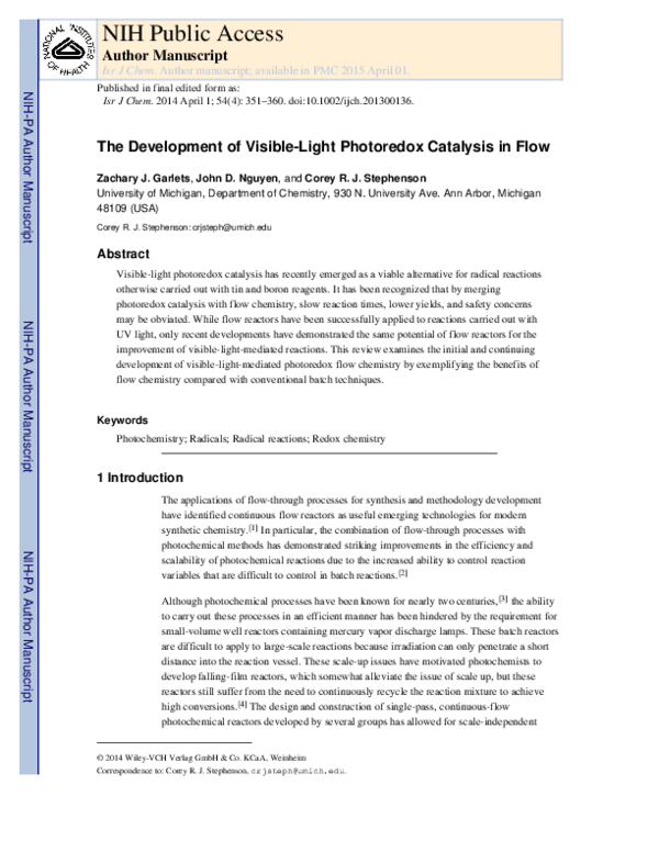 (PDF) The Development of Visible‐Light Photoredox Catalysis in Flow