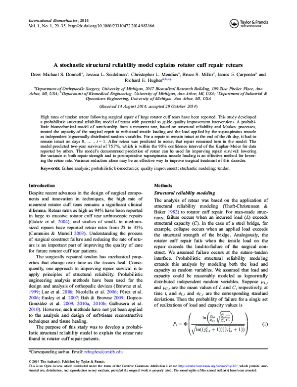 (PDF) A stochastic structural reliability model explains rotator cuff repair retears