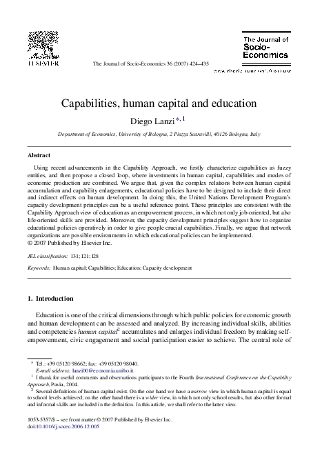 (PDF) Capabilities, human capital and education