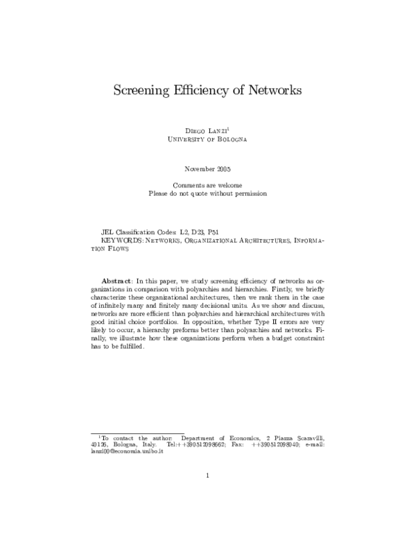 (PDF) Screening Efficiency of Networks