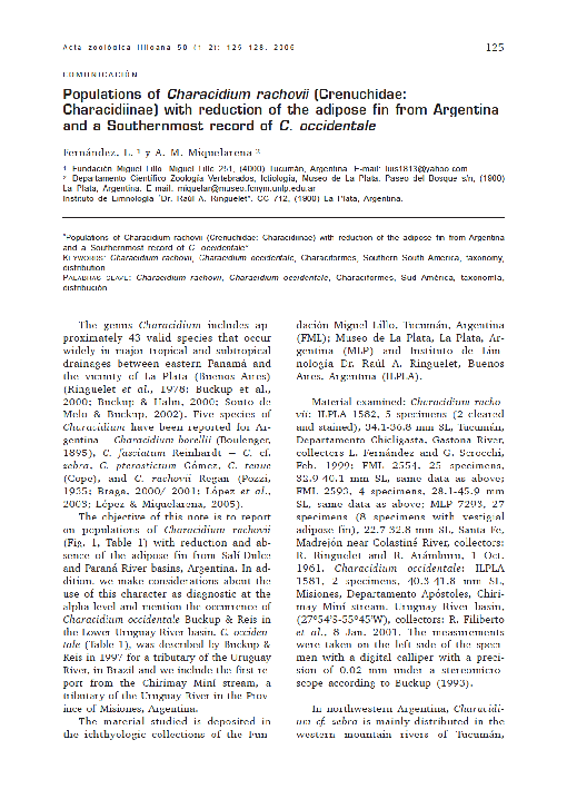 (PDF) Populations of Characidium rachovii ( Crenuchidae: Characidiinae ...