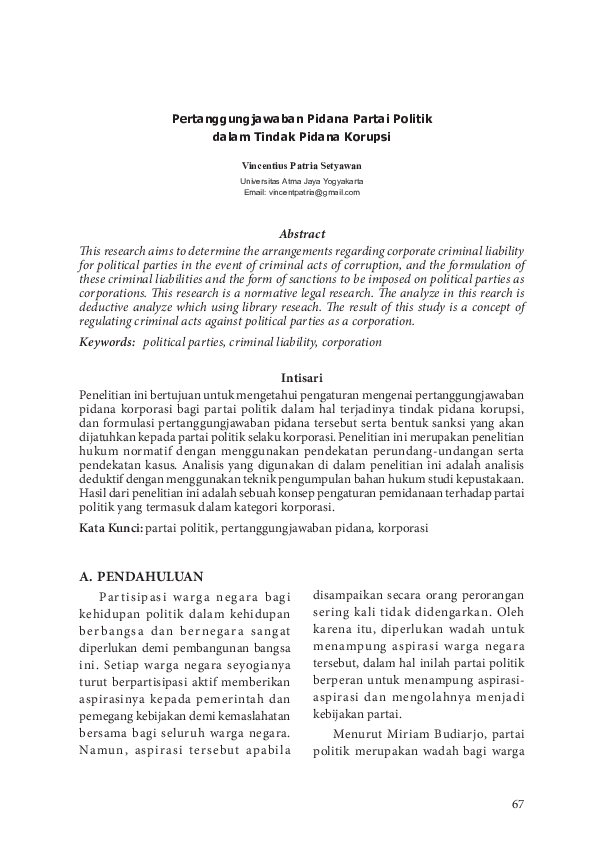 (PDF) Pertanggungjawaban Pidana Partai Politik dalam Tindak Pidana Korupsi