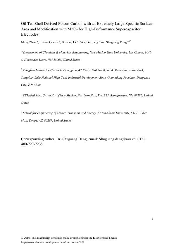 (PDF) Oil tea shell derived porous carbon with an extremely large ...