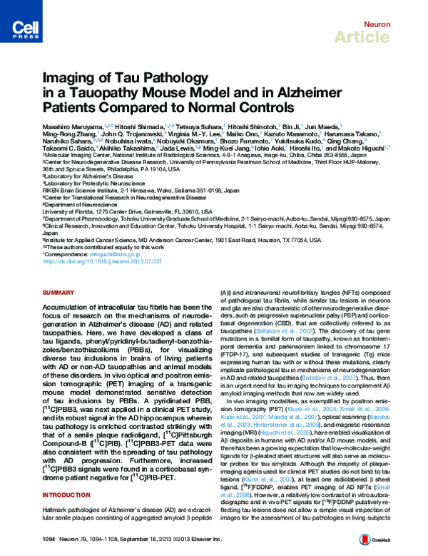 (PDF) Imaging of Tau Pathology in a Tauopathy Mouse Model and in ...