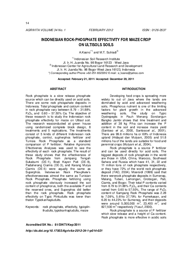 (PDF) Indonesian Rock-phosphate Effectivity for Maize Crop on Ultisols ...