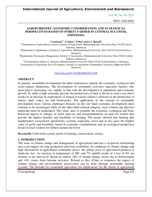 (PDF) Agroforestry: Economic Consideration and Ecological Perspectives ...