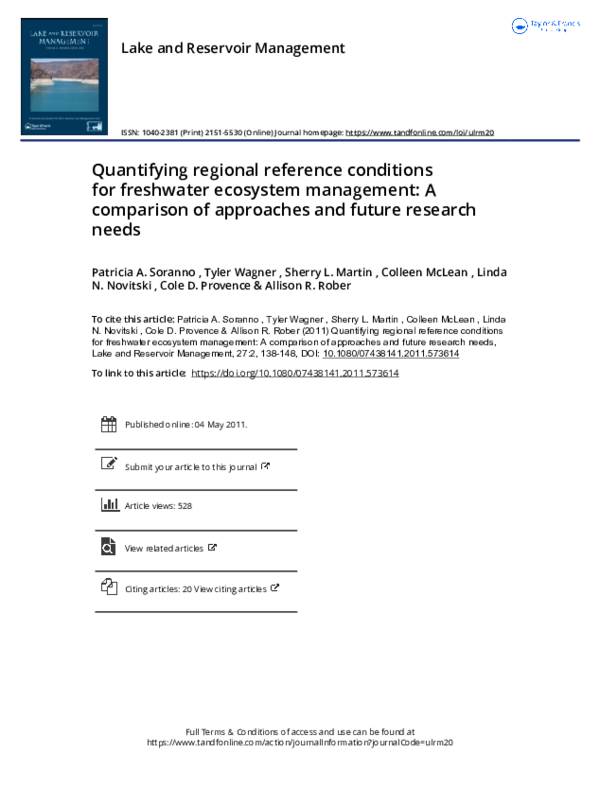 (PDF) Quantifying regional reference conditions for freshwater ...