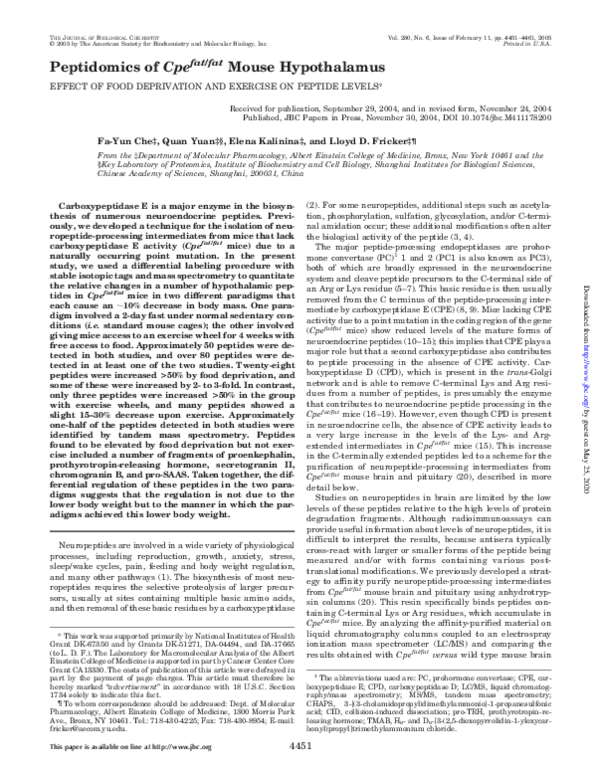 (PDF) Peptidomics of Cpe Mouse Hypothalamus