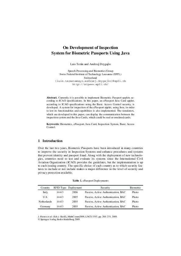 (PDF) On Development of Inspection System for Biometric Passports Using Java