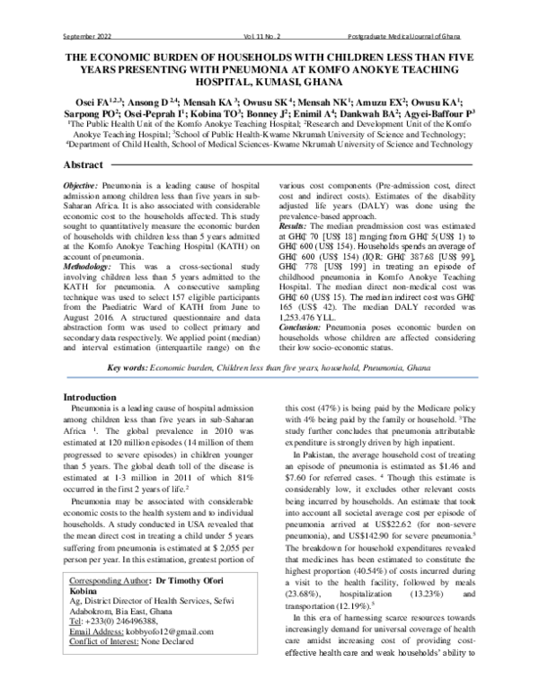(PDF) The Economic Burden Of Households With Children Less Than Five ...