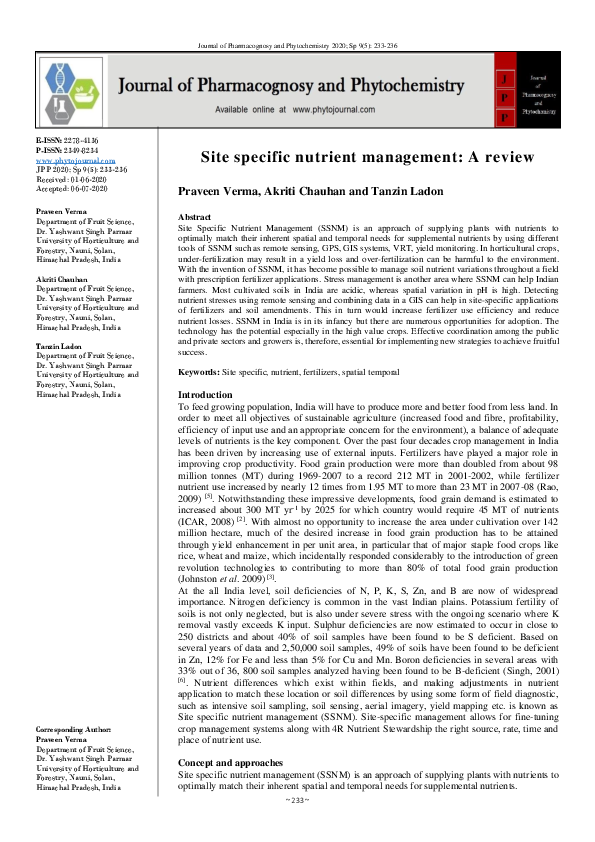 (PDF) Site specific nutrient management: A review