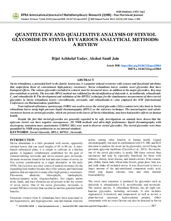 (PDF) Quantitative and Qualitative Analysis of Steviol Glycoside in Stevia by Various Analytical ...