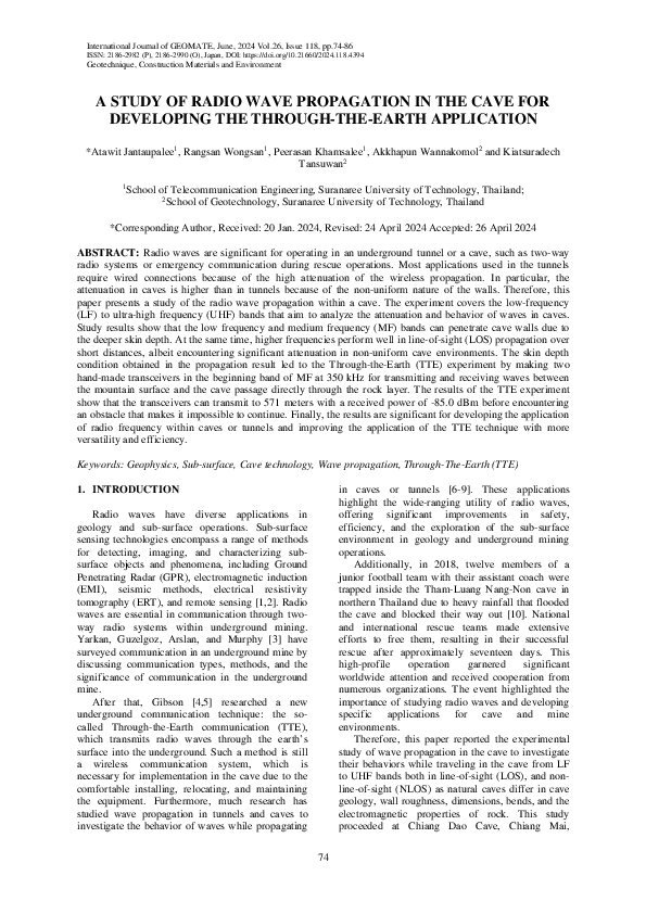 (PDF) A Study of Radio Wave Propagation in the Cave for Developing the ...
