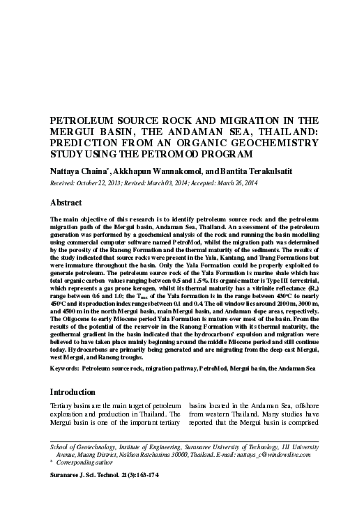 (PDF) Petroleum Source Rock and Migration in the Mergui Basin, the Andaman Sea, Thailand ...