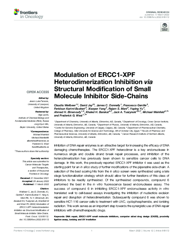 (PDF) Modulation of ERCC1-XPF Heterodimerization Inhibition via Structural Modification of Small ...