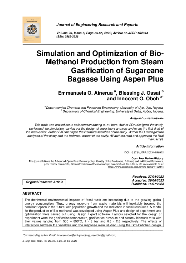 (PDF) Simulation and Optimization of Bio-Methanol Production from Steam Gasification of ...