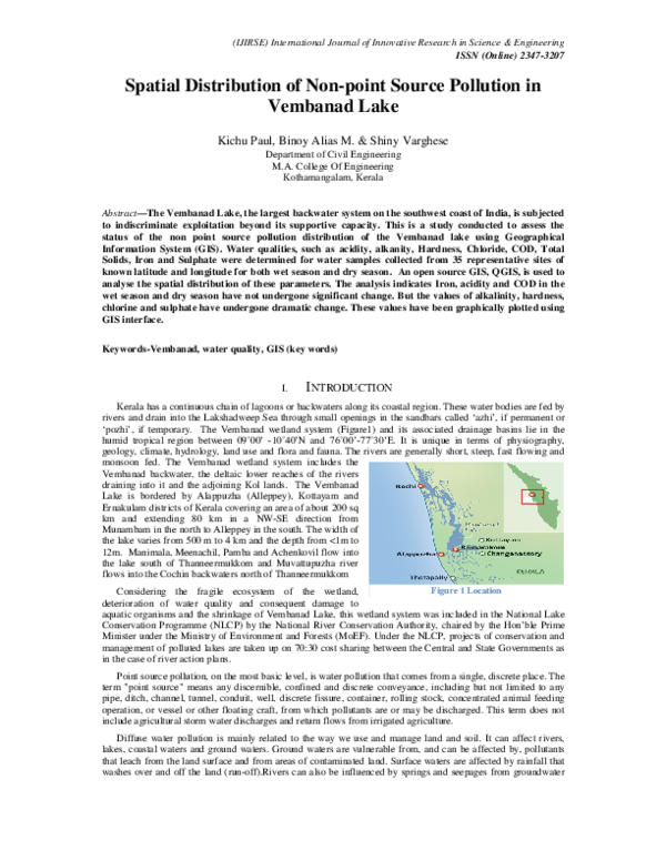 (PDF) Spatial Distribution of Non-Point Source Pollution of Vembanad Lake, Kerala, South India