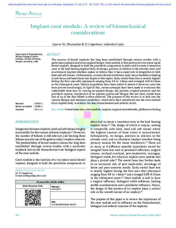 (PDF) Implant crest module: A review of biomechanical considerations