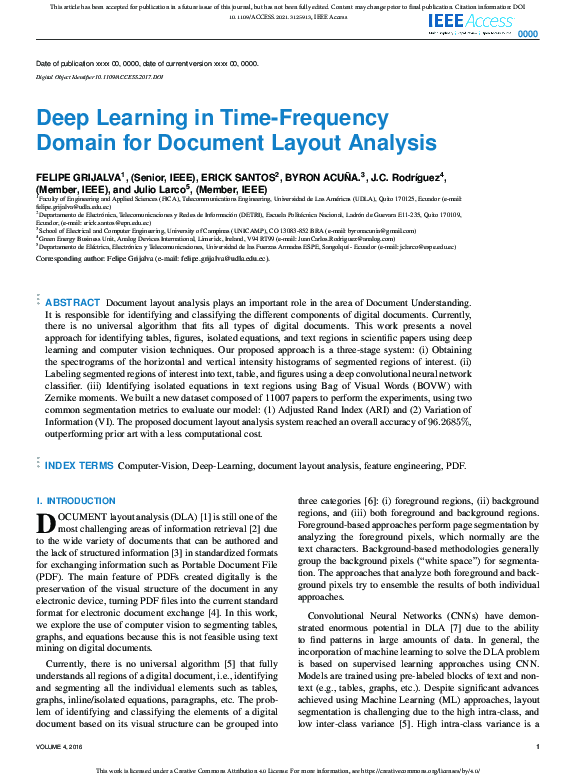 (PDF) Deep Learning in Time-Frequency Domain for Document Layout Analysis