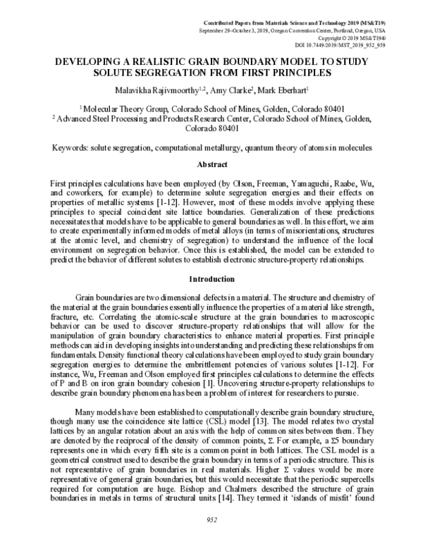 (PDF) Developing a Realistic Grain Boundary Model to Study Solute ...