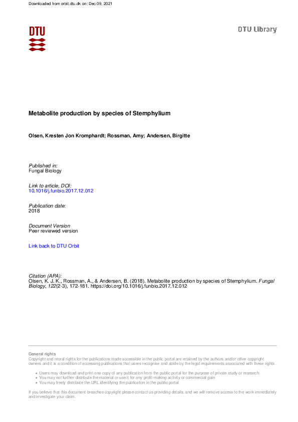 (PDF) Metabolite production by species of Stemphylium